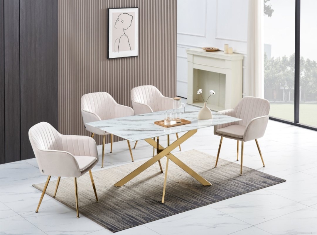 Table Repas Jessica Rectangle Gold Marbre 150x90cm – BD Meubles